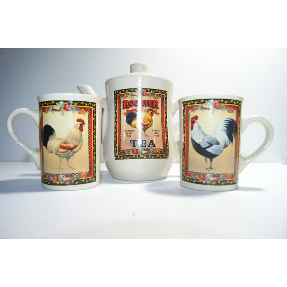 Bay Island Inc | Kitchen | Rooster Brand Tea Set Teapot 2 Cups Colorful ...